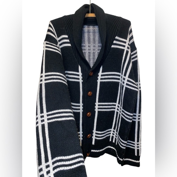 Sweaters | Eclectic Grandpa Shawl Collar Cardigan Black Plaid Sweater ...